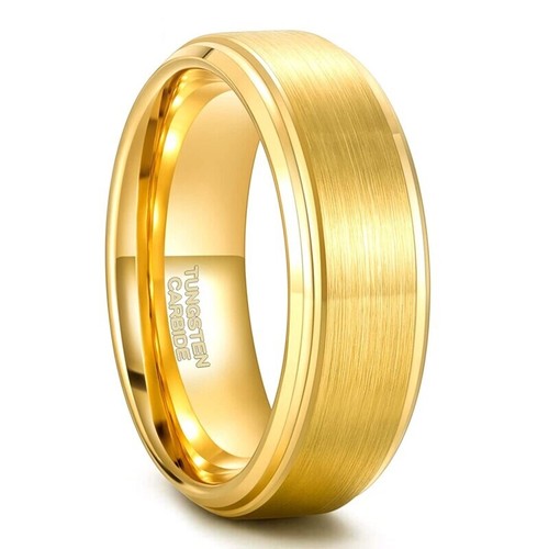 Gold Tungsten Carbide Ring 8MM Brushed Men Classic Engagement Gift ...