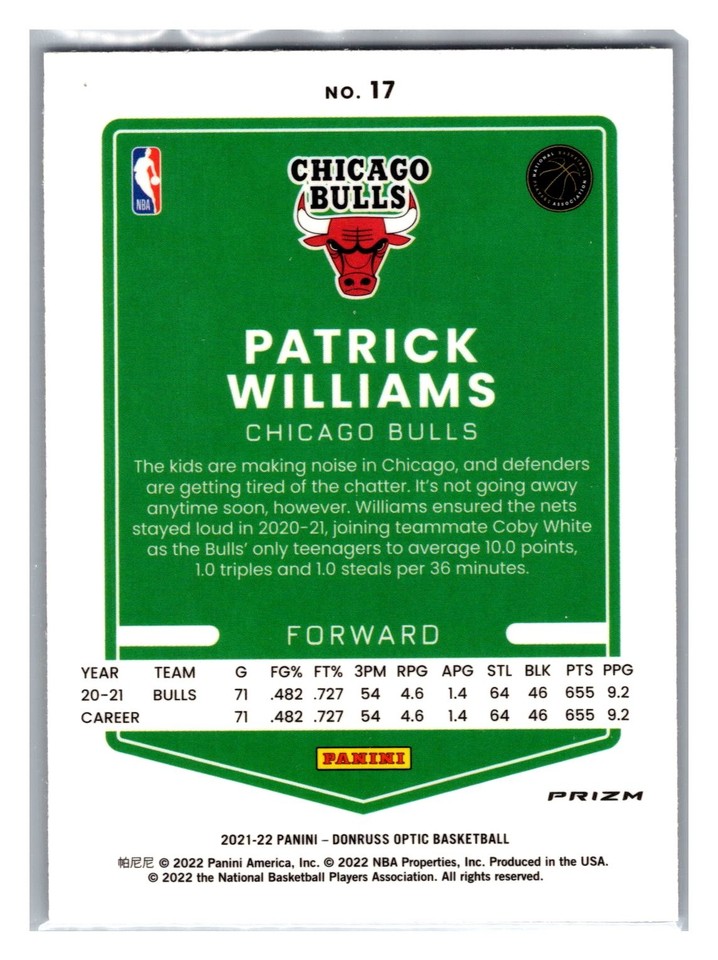 2021-22 Donruss Optic Purple Patrick Williams #17 | eBay