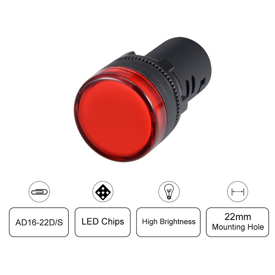 5Pcs Indicator Lights AC/DC 24V Red LED Flush Panel Mount 7/8" 22mm ...