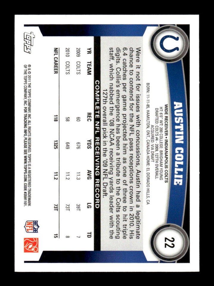2011 Topps Austin Collie #22 | eBay