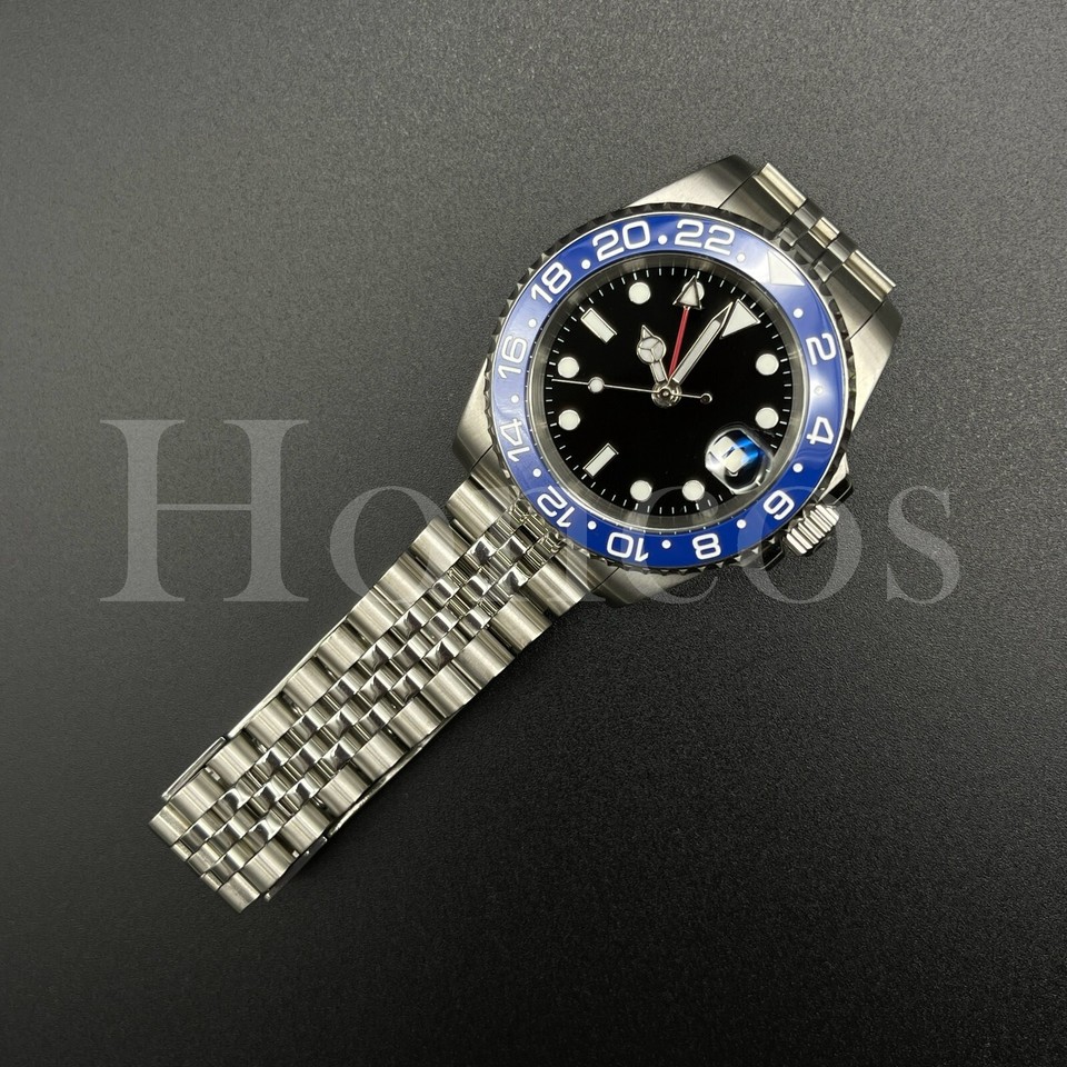 Custom Made GMT Style Watch Automatic Movement Blue White Bezel Silver ...