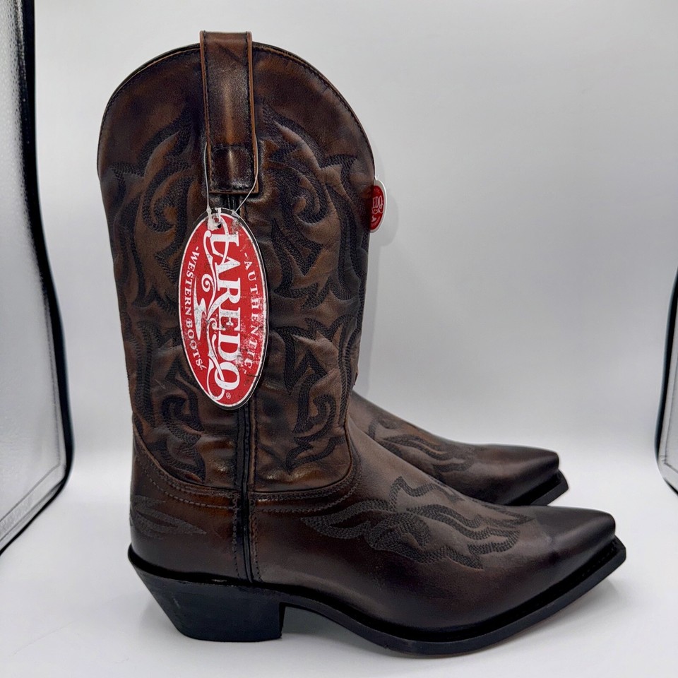 Laredo Hawk Cowboy Boots Mens Size 11 EW Wide Burnt Apple Brown Snip ...