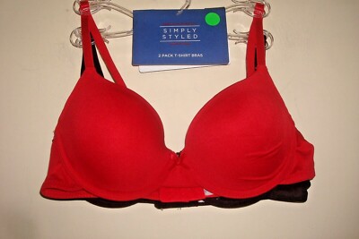 Ladies 2 Pack T Shirt Bras Red & Black Size 34A Simply Styled New | eBay