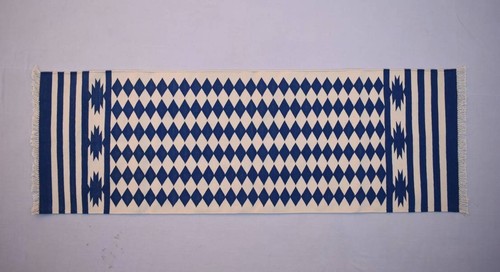 Multiple Sizes Blue Runner Rug - Royal Blue and white Cotton Flat weave ...
