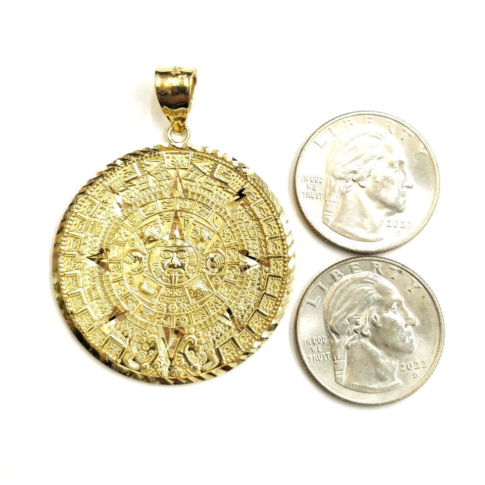 14k yellow Gold Aztec Mayan sun calendar Azteca pendant Fine jewelry 1. ...