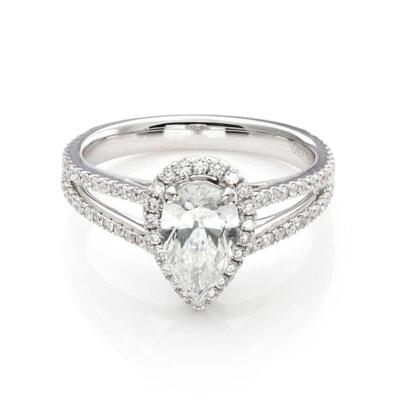 New Pear Cut 1.00ct Solitaire D SI2 Diamond w/Accent 18k Gold Ring GIA ...