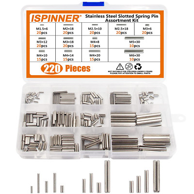 220Pcs Roll Pin Set, Stainless Steel Slotted Spring Pin Assortment Kit ...