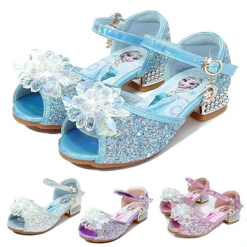 Kids Girls Sandals Froze2 Elsa Princess Fancy Up Party Sequin Crystal ...