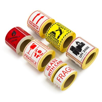 HANDLING & HAZARD WARNING PARCEL LABELS POSTAGE STICKERS PERMANENT SELF ...