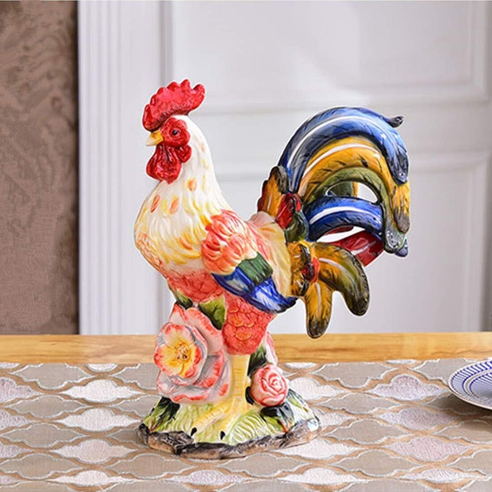 Large Hand-Painted Ceramic Rooster Statue (3D) - Home Decor, Farmhouse ...