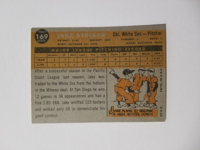 JAKE STRIKER 1960 TOPPS BASEBALL CARD #169 CHICAGO WHITE SOX | eBay