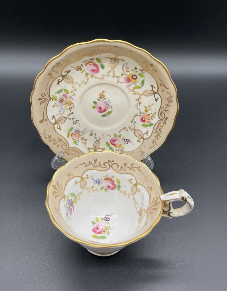 RARE C.1840 H&R DANIEL Porcelain Cup & Saucer Hand painted Floral ...