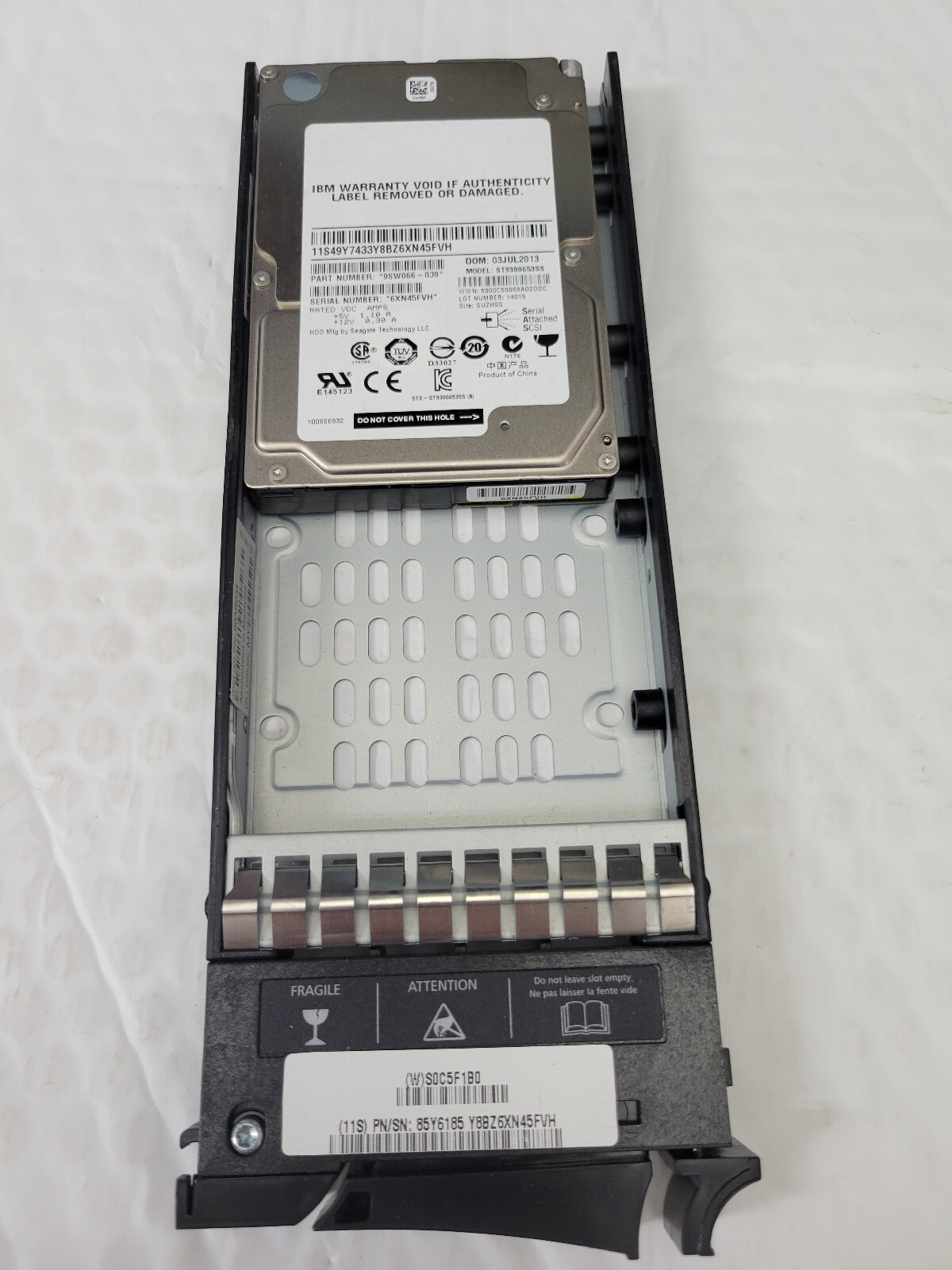 IBM 85Y6185 300GB 6Gb/s 15K 2.5" SAS HDD Hard Drive w tray Storwize ...