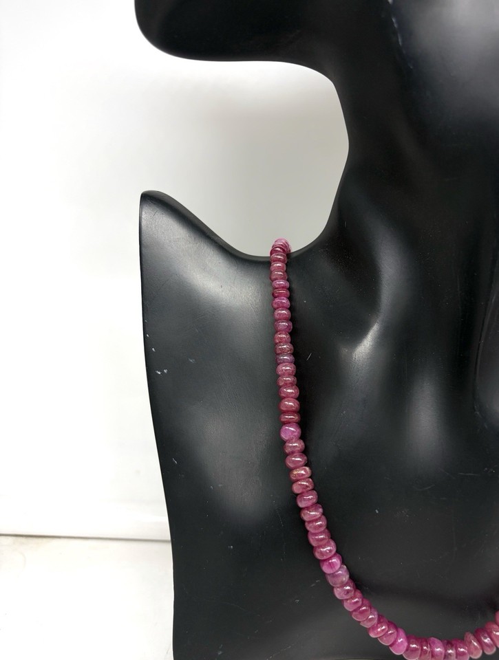 Natural Ruby Necklace 20” Smooth Round 4–5mm Beads Sterling Silver ...