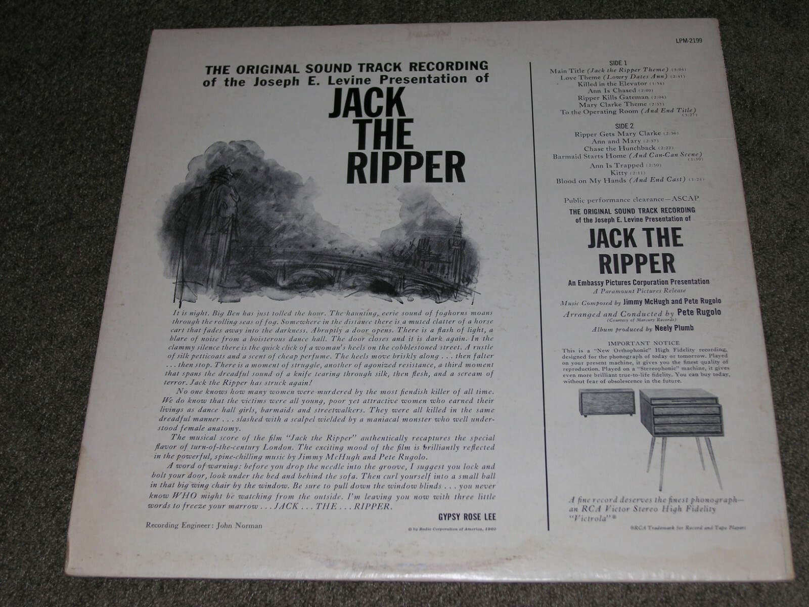 JACK THE RIPPER (VG) 1960 McHugh- Rugolo Soundtrack (NM) RCA Victor LP ...