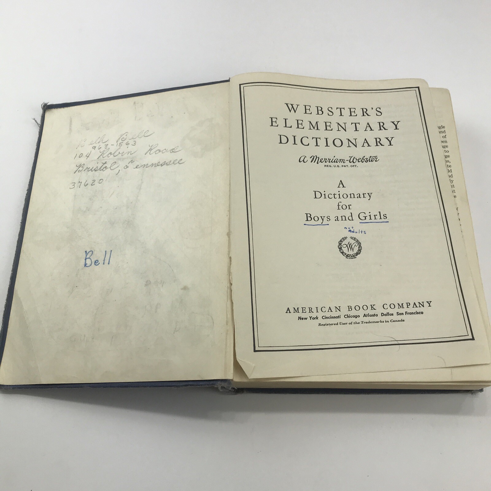 Webster's Elementary Dictionary For Boys and Girls (1959, Hardcover) | eBay