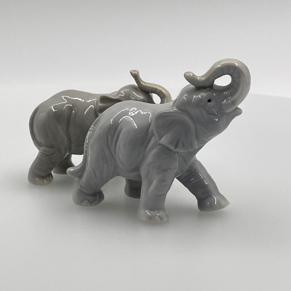 Pair Small Glazed Ceramic Elephant Figurines 2"-3" Good Luck Decor | eBay