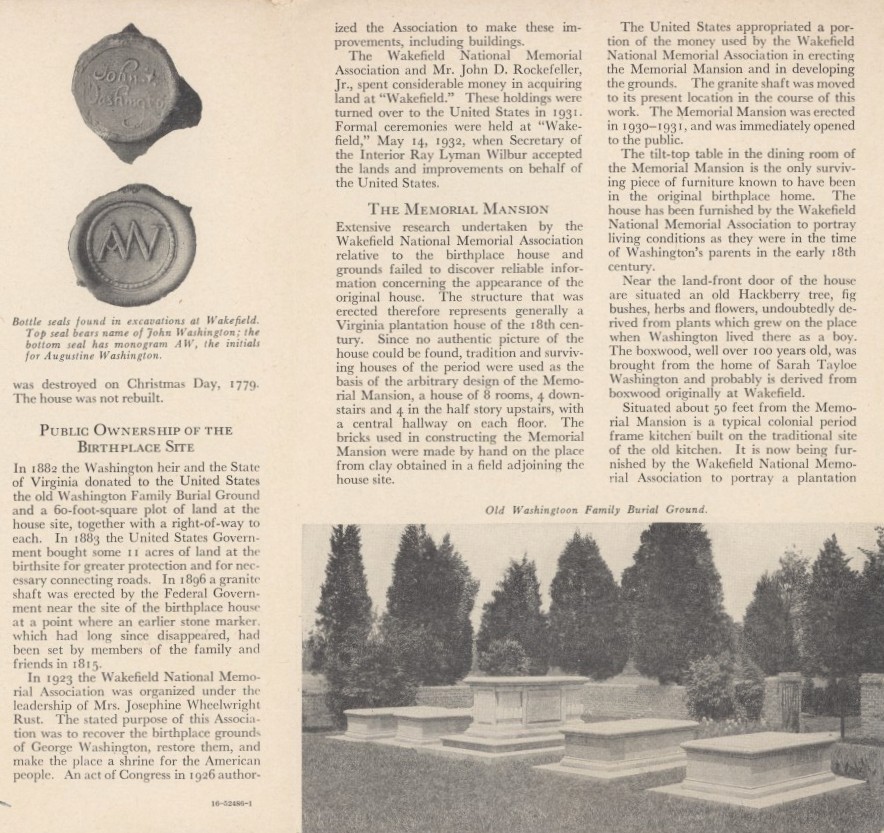 1947 George Washington Birthplace National Monument - Virginia: Trifold ...