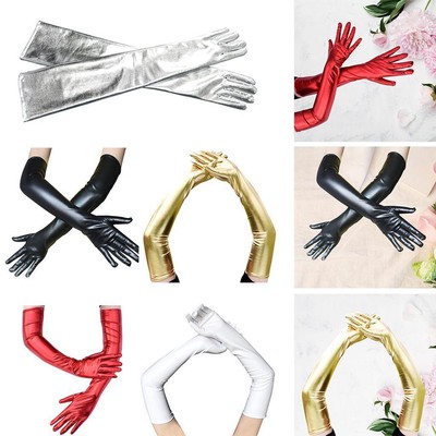 Leather Long Opera Gloves Stretch Sleeves Gloves Evening Party Cosplay ...