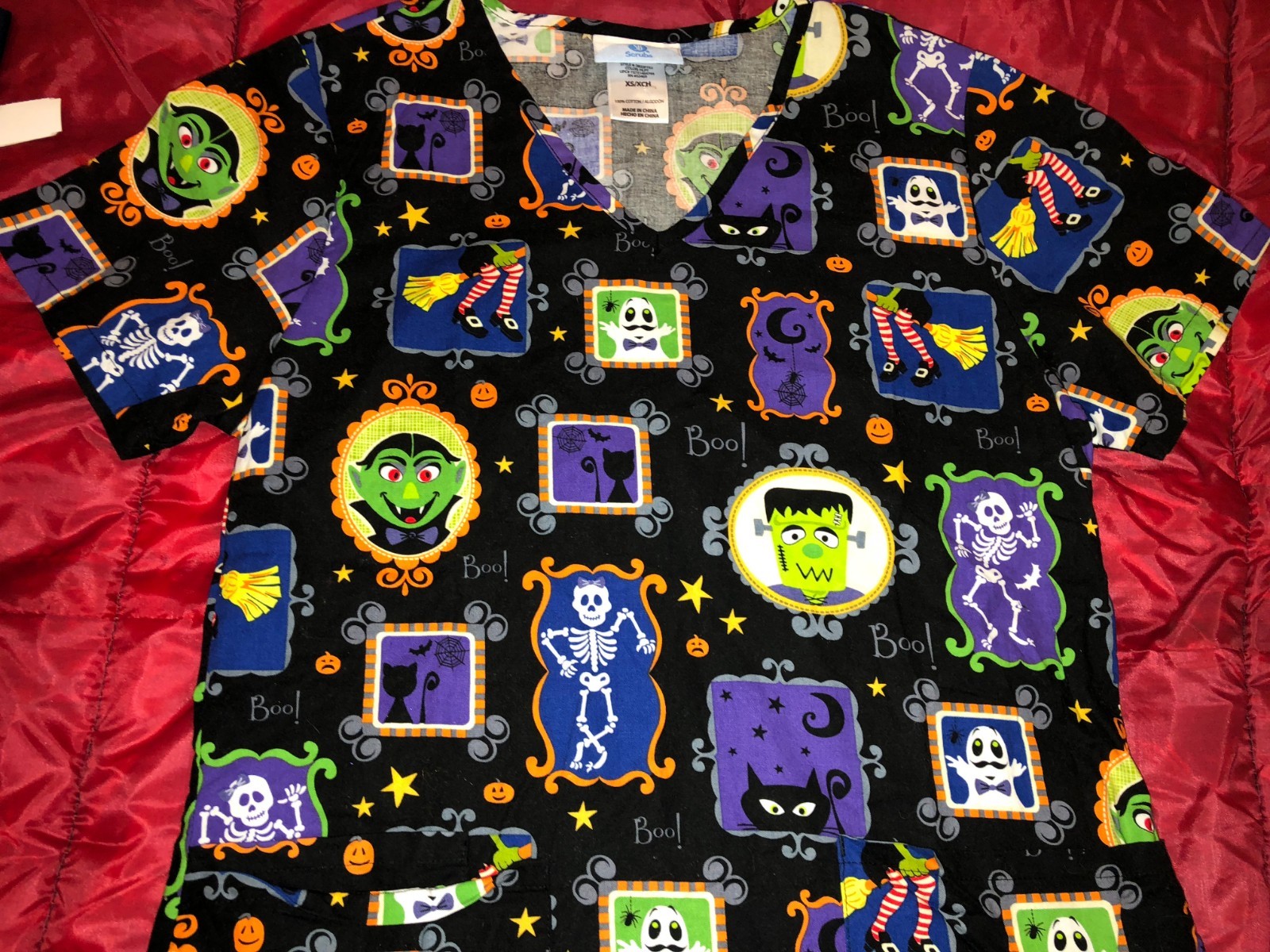 HALLOWEEN SCARY SCRUBS NURSE VET MEDICAL SCRUB TOP SHIRT BLOUSE EXTRA ...
