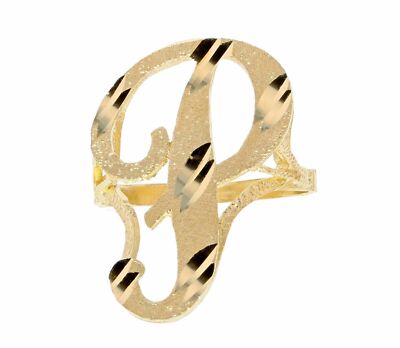 10k or 14k Real Yellow Gold Ladies Tendy Chic Cursive Inital Letter P ...