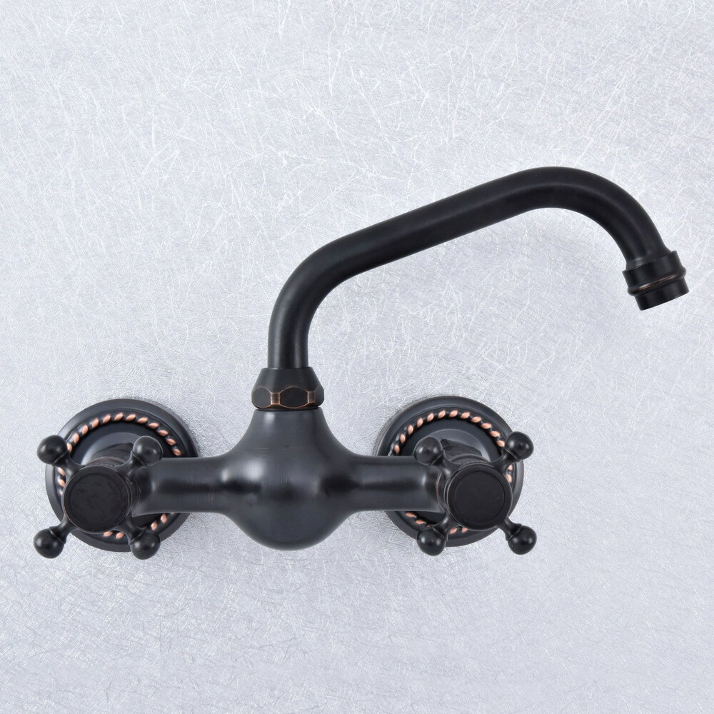 Oil Rubbed Bronze Double Cross Handle Bathroom Wall Mounted Basin Sink ...
