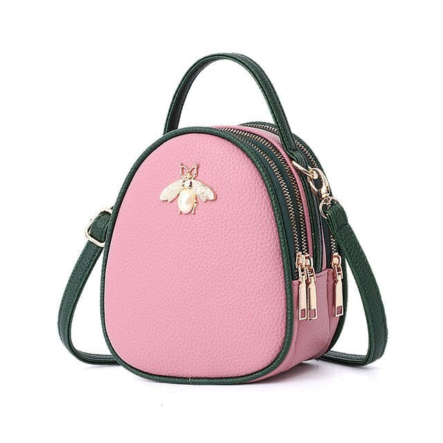 Pink Green Bee Mini Purse Women Handbag Shoulder Crossbody Bag Vegan ...