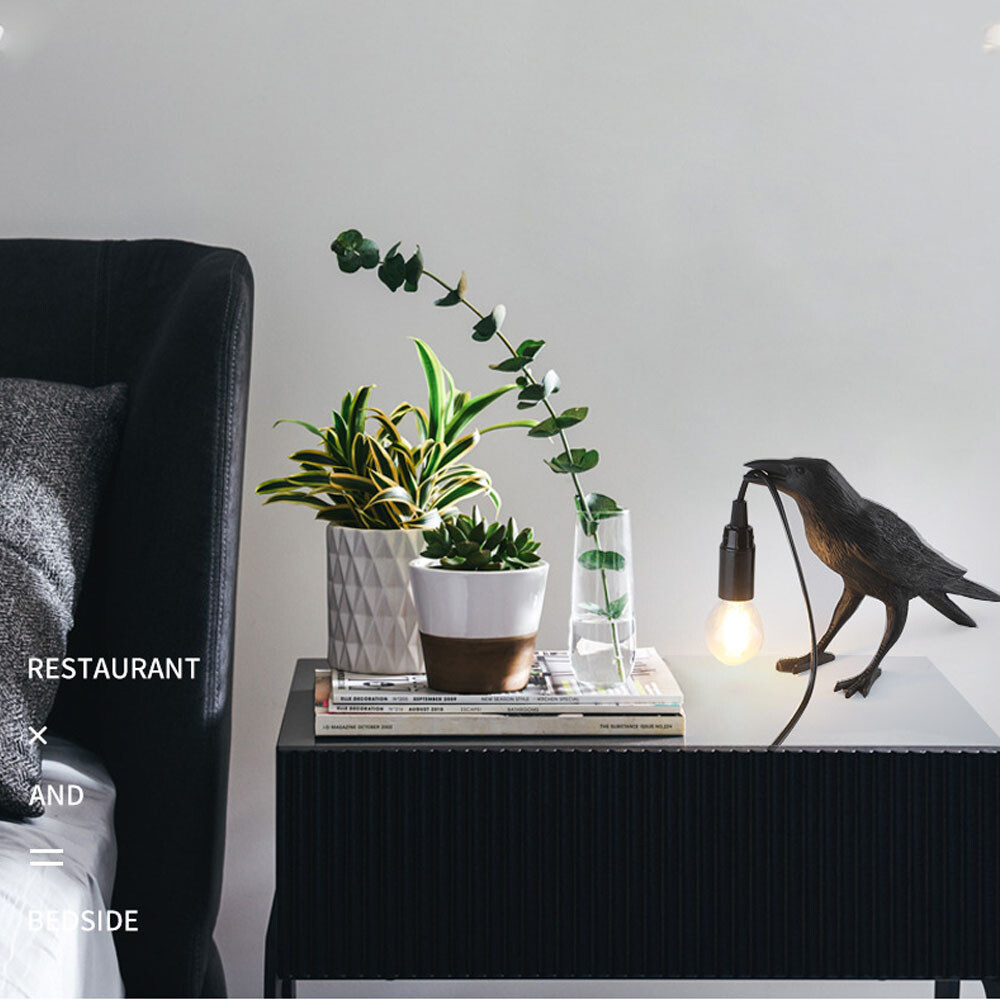 Raven Table Lamps Vintage Resin Bird Lamp Bedroom Bedside Crow Desk ...