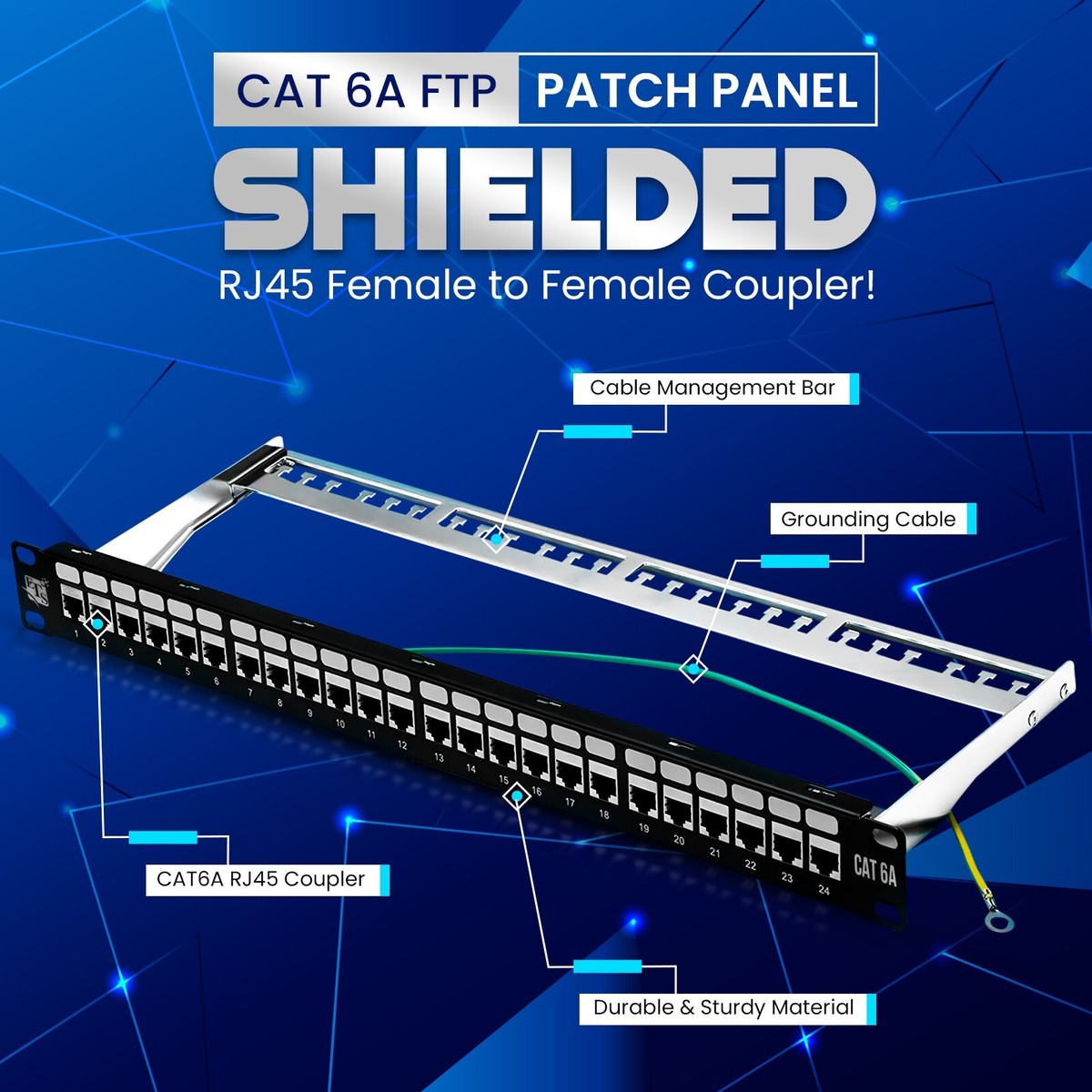Keystone Patch Panel Cat6 24port 24 Port Full Loaded 1U 19in RJ45 ...
