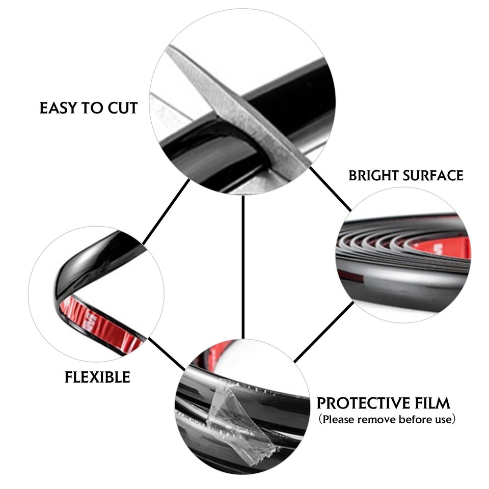Adhesion Black Molding Trim Strip Bumpers Car Body Side Doors Roof ...