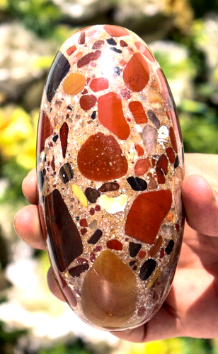 125MM Red Conglomerate Lingam Puddingstone Crystal Healing Gemstone ...