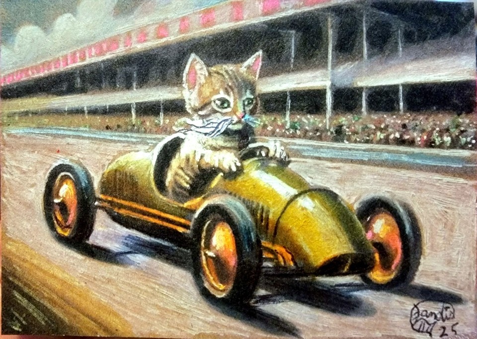 Jacob Landis HANDMADE ORIGINAL art Card ACEO Tabby Cooking Pot "Kettle ...