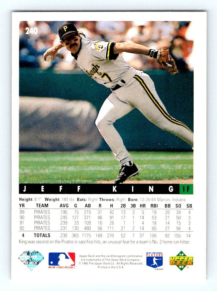1993 Upper Deck #240 Jeff King Gold Hologram | eBay