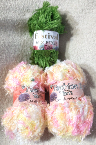 Lot of 3 skeins of Eyelash Boa Yarn Festival Mix Fiber , Fashion II ...
