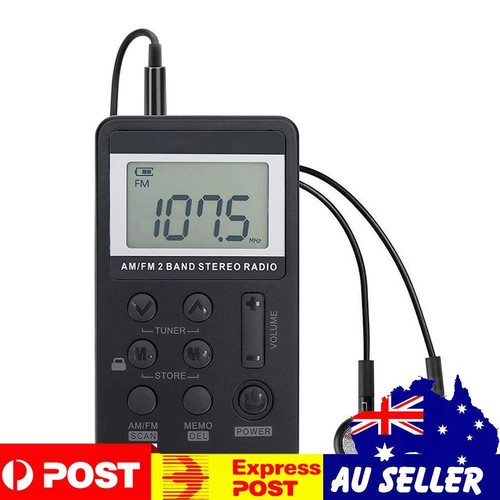 Portable Dual Band AM/FM Pocket Radio Digital Display Mini Radio (Black ...