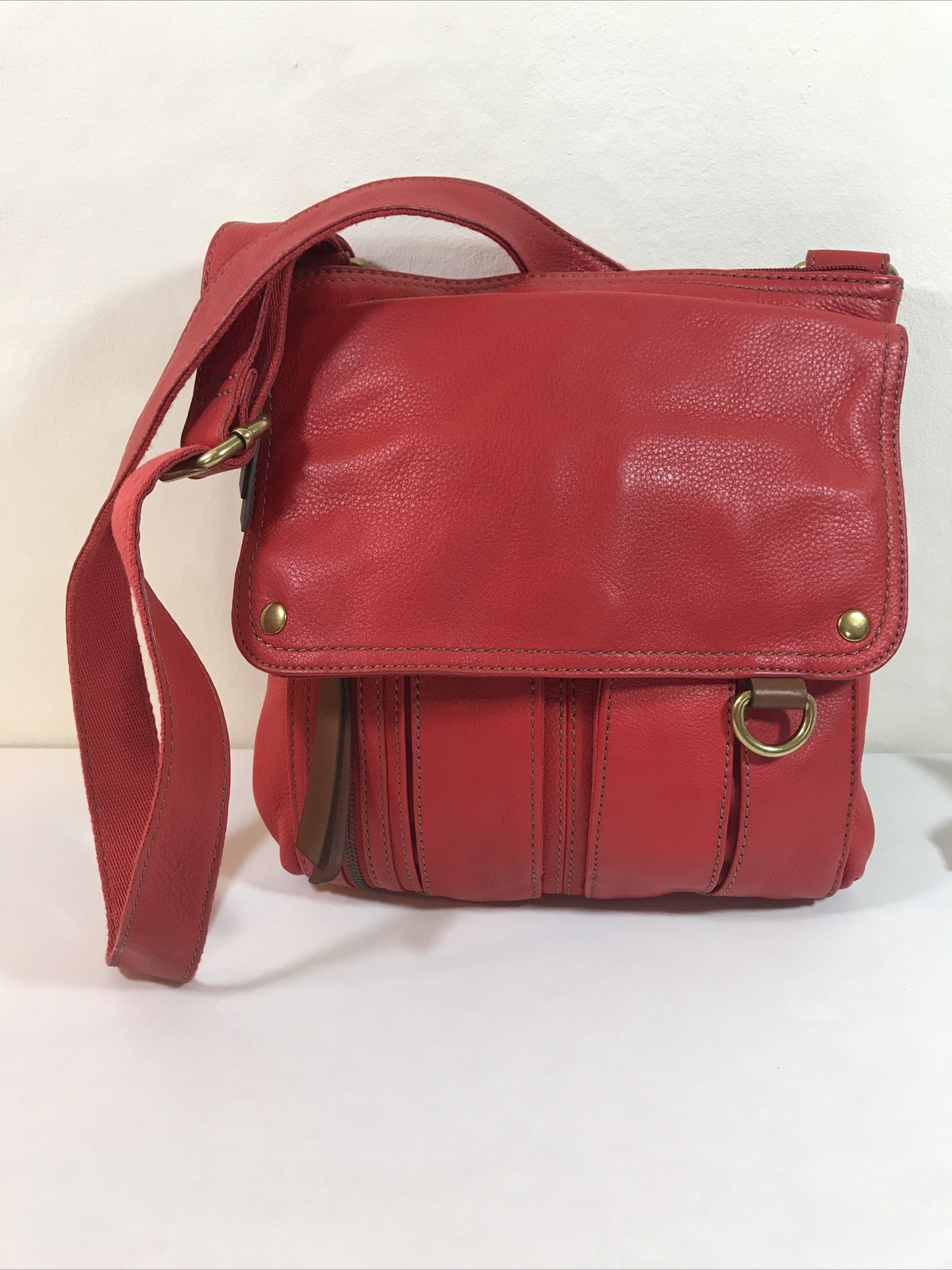 Fossil Red Leather Crossbody Purse Vintage Handbag - Gem
