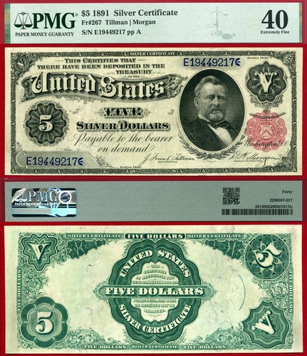 1891 $5 Silver Certificate FR-267 PMG EF40 Rare Old Paper Money 542 ...