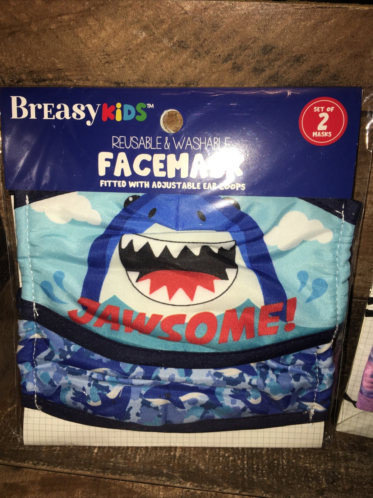 4x Breasy Kids Face Masks ~ Blue Jaws Shark Unicorn Rainbow Purple Girl ...