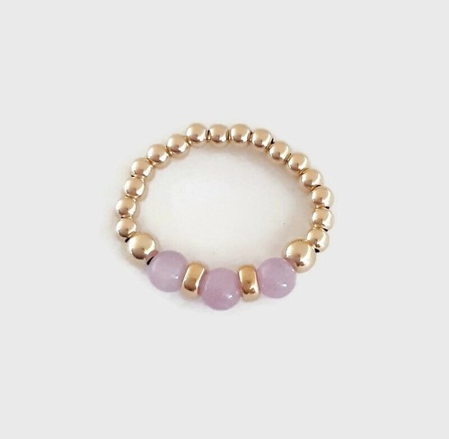 Pink Kunzite Gemstone & 14k Gold Filled Bead Stretch Ring - All Sizes ...