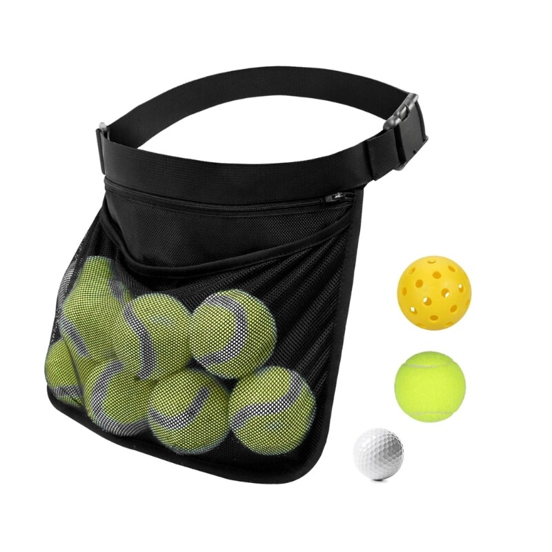 Tennis Ball Holder Adjustable Mesh Bag Waist Pouch Tennis & Pickleball ...