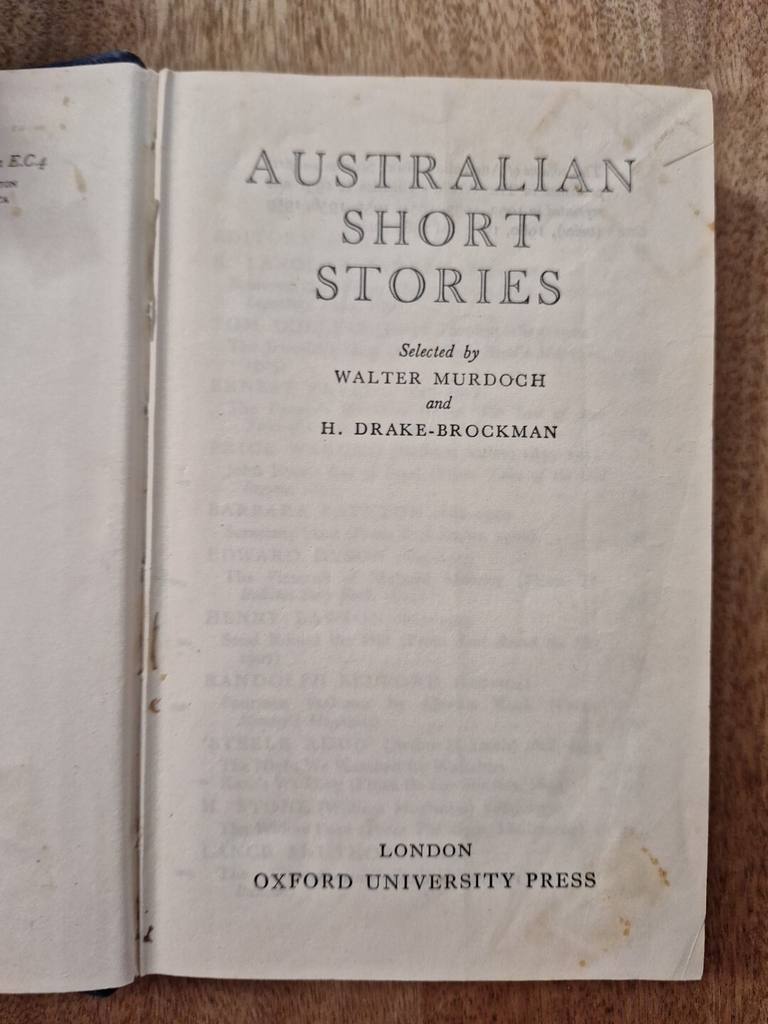 Australian Short Stories -Selected by Walter Murdoch & H Drake Brockman ...