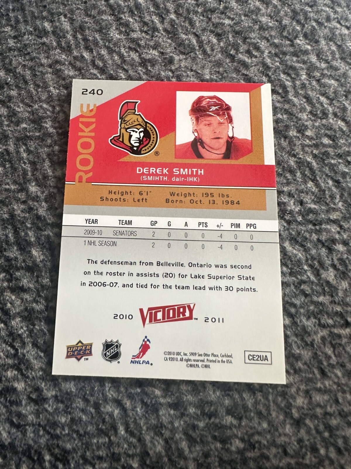 2010-11 Upper Deck Victory - Rookie Derek Smith #240 Black for sale ...