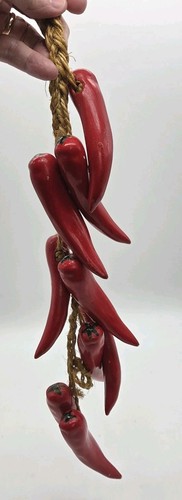 Red Chili Peppers Ceramic on Braided Jute Rope Wall Hanging Strand 17 ...