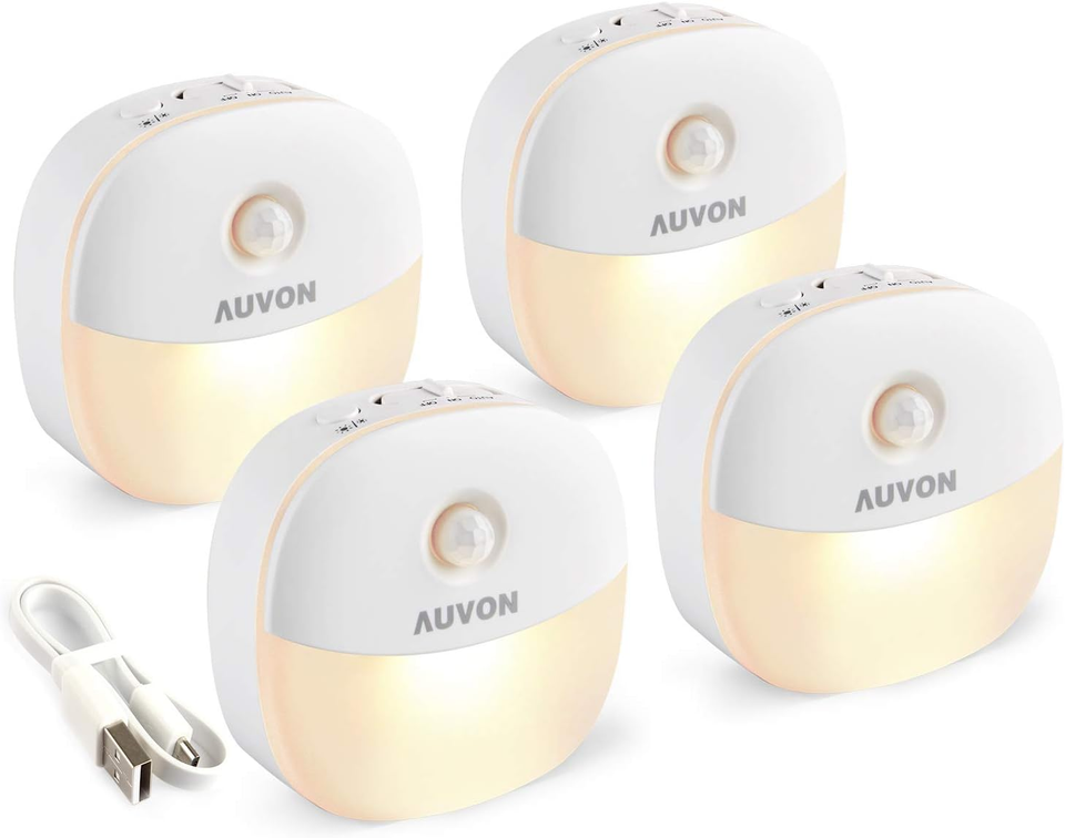 4 Pack Mini Rechargeable Motion Sensor Night Light Warm White Stick On ...
