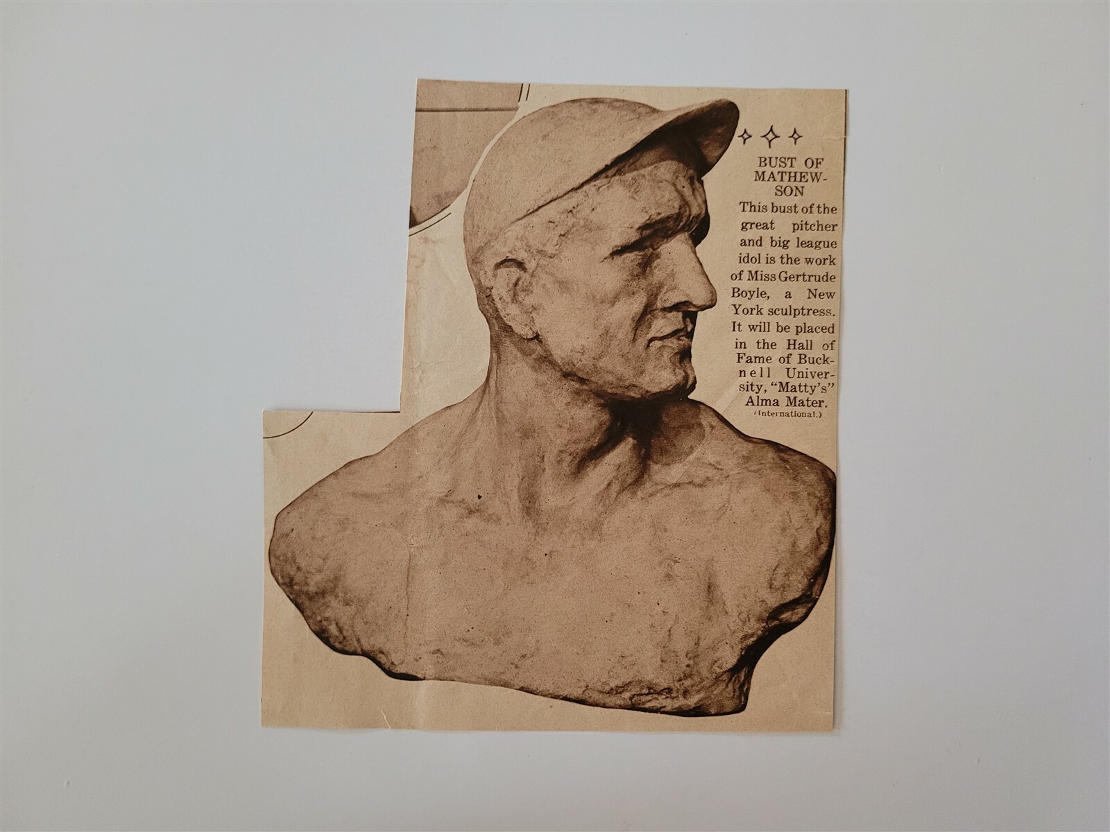 Christy Mathewson Bucknell University Bust Statue 1922 NY Times ...