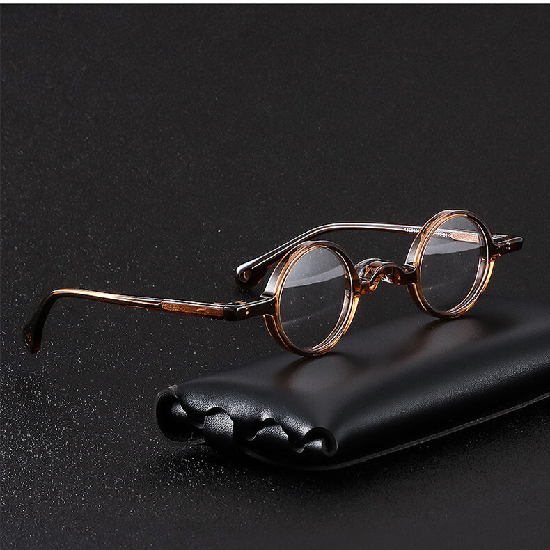 Japanese Small Round Eyeglass frames 34 mm Classic Retro Acetate Brown ...