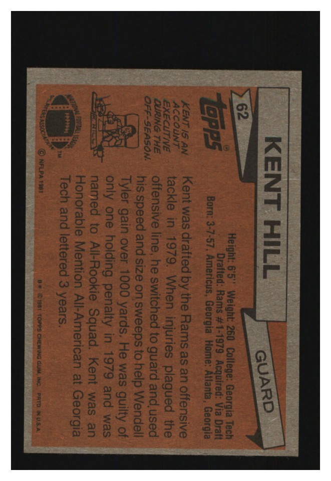 1981 Topps #62 Kent Hill Los Angeles Rams NM-MT | eBay