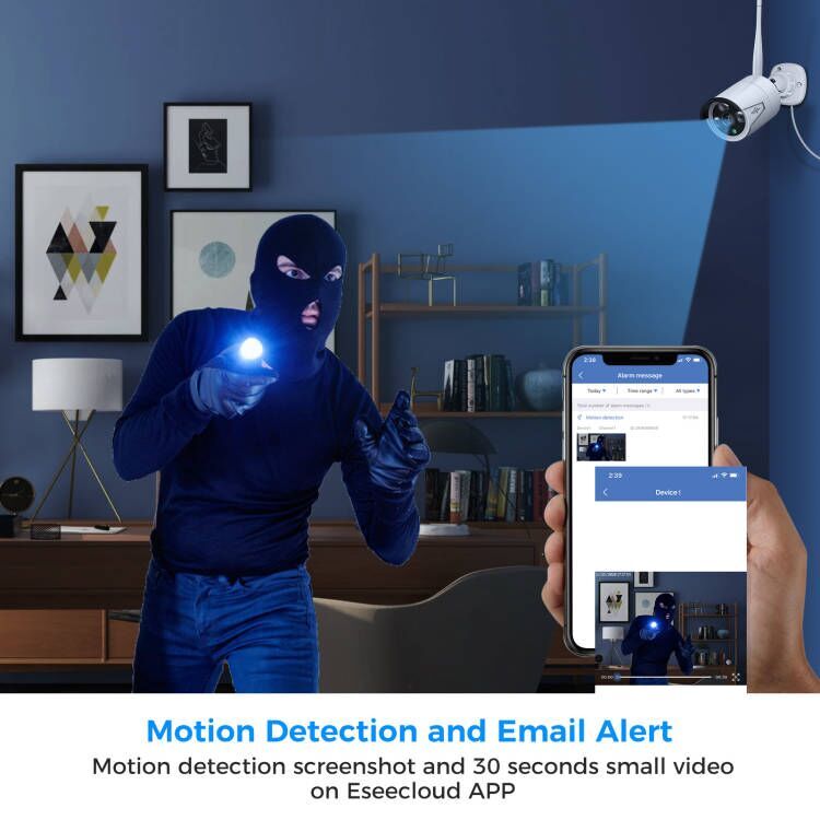 HISEEU Wifi IP 3MP 8CH 2K NVR Kit Wireless Security Camera System CCTV ...