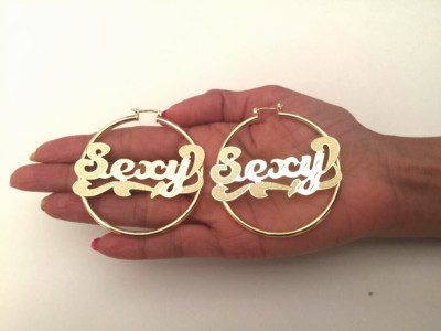 14K GOLD PLATED 3X60 MM SEXY HOOP EARRING WITH SNAP IN SWIVEL BAR CLASP ...