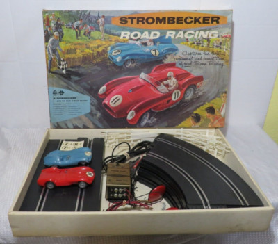 Vintage Strombecker 1/32 Slot Car Road Race Set #9950 W/2 Cars Ferrari ...